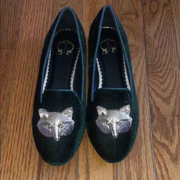 Modcloth | Shoes | Emerald Green Velvet Fox Flats | Poshmark